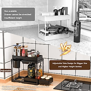 GAOLINE 2 Pack 2 Tier Under Sink Organizers and Storage,Under Bathroom Cabinet Organizer with Hooks Hanging Cup, Double Sliding Drawers Cabinet Basket Organizer for Bathroom, Up to 14.5 inches High