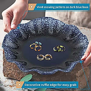 Sanbege Ceramic Decorative Dish, 10" Centerpiece Decor Tray, Jewelry Holder Plate with Ruffle Edge for Entryway, Kitchen, Bedroom, Living Room Decoration (Blue)