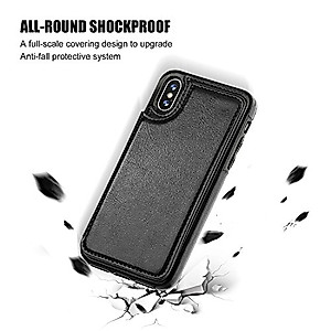 iPhone Xs iPhone X Wallet Case with Card Holder,OT ONETOP Premium PU Leather Kickstand Card Slots Case,Double Magnetic Clasp and Durable Shockproof Cover(Black)