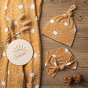 Miaoberry 100% Organic Cotton Baby Muslin Swaddle Blanket Set| Golden Boho Sunshine| Gender Neutral for Boys Girls|Yellow Mustard Orange Sunshine| Hospital Newborn Receiving Blanket |Newborn Unisex