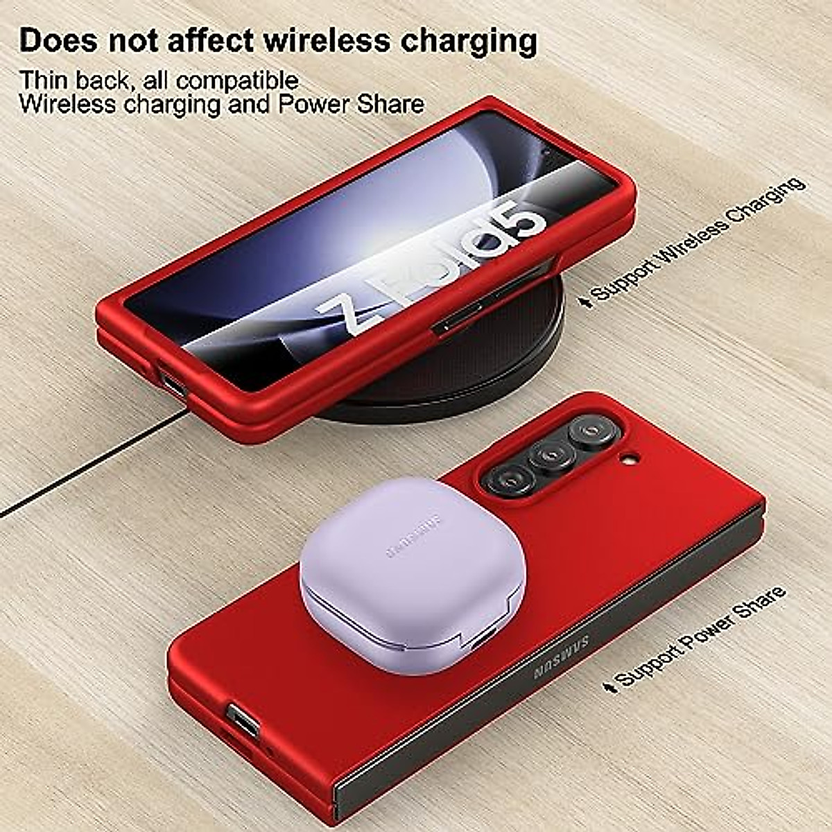 redluckstar Case for Samsung Galaxy Z Fold 5,Thin Slim Fit Matte PC with Non-Slip Built in Screen Protector Full-Body Protection Built in Screen Protection Phone Cover for Galaxy Z Fold 5 (Red)