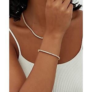 PAVOI 14K Gold Plated 3mm Cubic Zirconia Classic Tennis Bracelet | Gold Bracelets for Women | Size 6.5-7.5 Inch