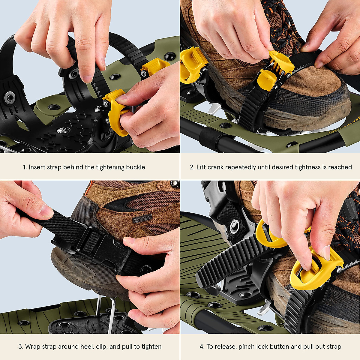 Retrospec Drifter Snowshoe for Men & Women - Aluminum Frames & a Double-Rachet Binding System - Lightweight All Terrain Snow Shoes with Heel Lifters & Pivot System - 21" Olive