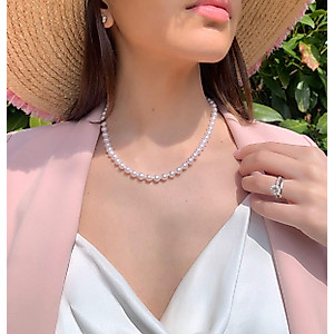 14K Gold AAAA White Japanese Akoya Cultured Pearls 18" Silk-Knotted Strand Pearl Necklace - Choice of Pearl Size & Clasp Gold Color (Yellow Gold, 6-6.5mm)