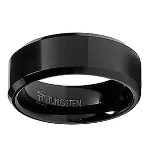 Metal Masters 8MM Black High Polish Beveled Edge Tungsten Carbide Ring Size 9.5