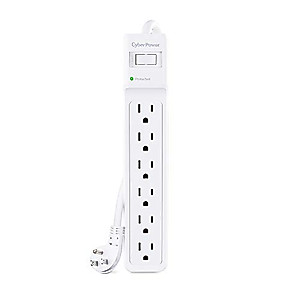 CyberPower B615 Essential Surge Protector, 1500J/125V, 6 Outlets, 15 ft Power Cord, White