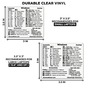 SYNERLOGIC Windows + Word/Excel (for Windows) Quick Reference Guide Keyboard Shortcut Stickers, No-Residue Vinyl (Clear/Large/Combo)