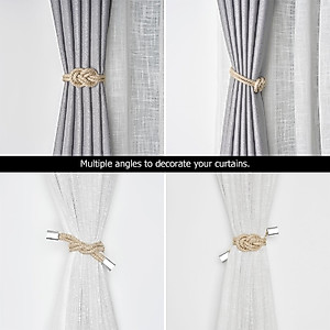 NICEEC 2 Pack Mini Magnetic Curtain Tiebacks Nordic Simple Style Drape Tie Backs Elegant Hand Weave Rope Knot Decorative Curtain Holdbacks for Home & Office Thin Window Drapery (Beige)