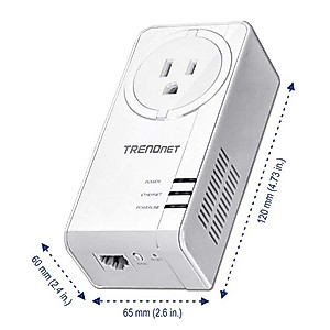 TRENDnet Powerline 1300 AV2 Adapter with Built-in Outlet, Gigabit Port, IEEE 1905.1 & IEEE 1901, Range Up to 300m (984 ft.), TPL-423E, White