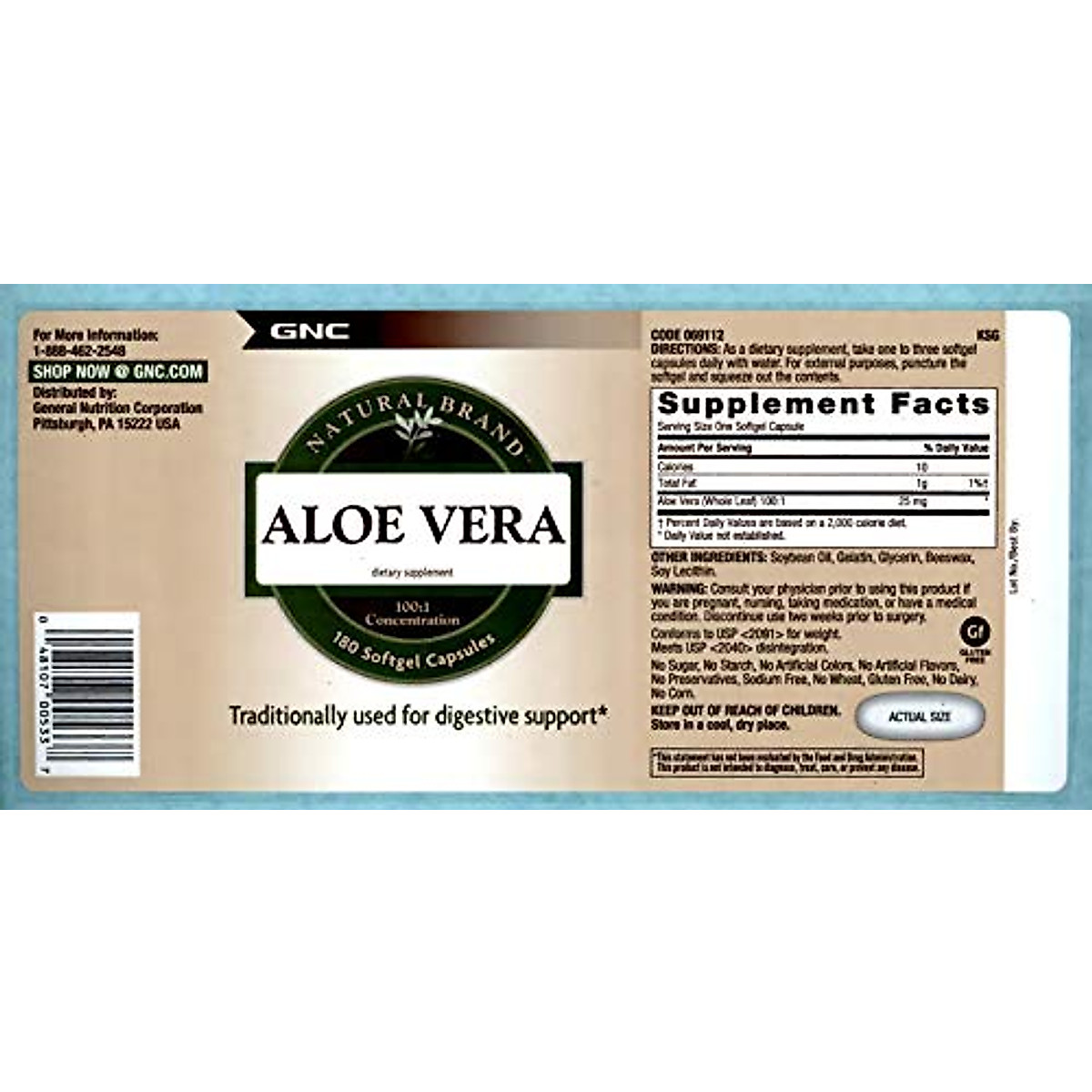 GNC Natural Brand Aloe Vera SoftGel Capsules