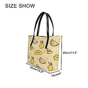Fashion Tote Handbags Women's Soft Tote Shoulder Bag for Women Work Shopping Top Handle Satchel Bags, 15.8×4×15.4 inches,Cartoon Lemon