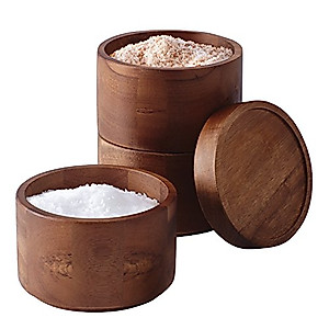 Rachael Ray Pantryware Wood Salt Cellar Stacking Set / Wood Salt Box Stacking Set3 piece, Brown