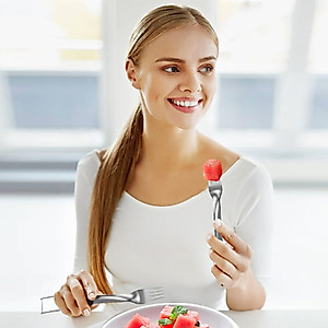 Aphrordity 2 Pcs Watermelon Fork Slicer Cutter, Stainless Steel Watermelon Slicer Cutter 2-In-1 Summer Watermelon Fruit Cutting Fork, for Home Party Camping Kitchen Gadget