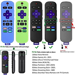 [2 Pack] Remote Cover (Glow in The Dark) Compatible with Roku Voice Remote, Pinowu Anti Slip Silicone Cover Compatible with Roku Players and Roku TVS Voice Remote (Green and Blue)