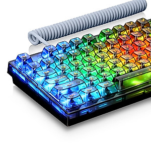 ATTACK SHARK X75 Hotswap Mechanical Gaming Keyboard with USB C Coiled Cable,TKL Tactile Switch,RGB LED,Gasket Mounted,Custom OSA Profile Clear Keycaps for PS4 PS5 Xbox Mac PC Gamer(Black,Outemu)