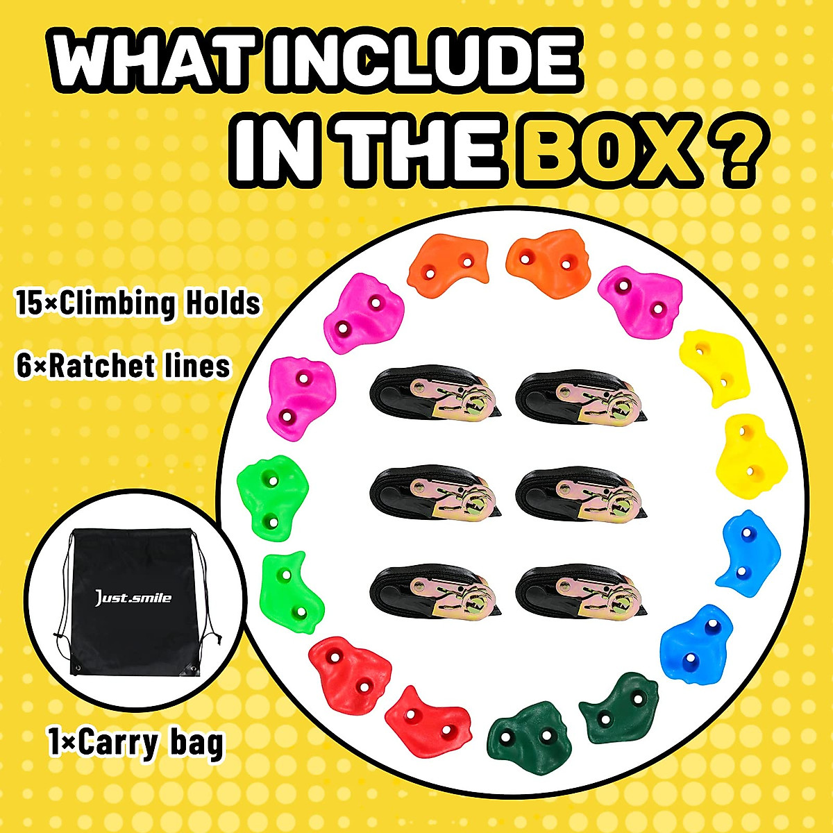 Just.smile Climbing Hold for Kids Outdoor-Ninja Tree Climbing Rocks 15 Pcs with 6 Ratchets-Climbing Grip Kits for Ninja Warrior Obstacle Course