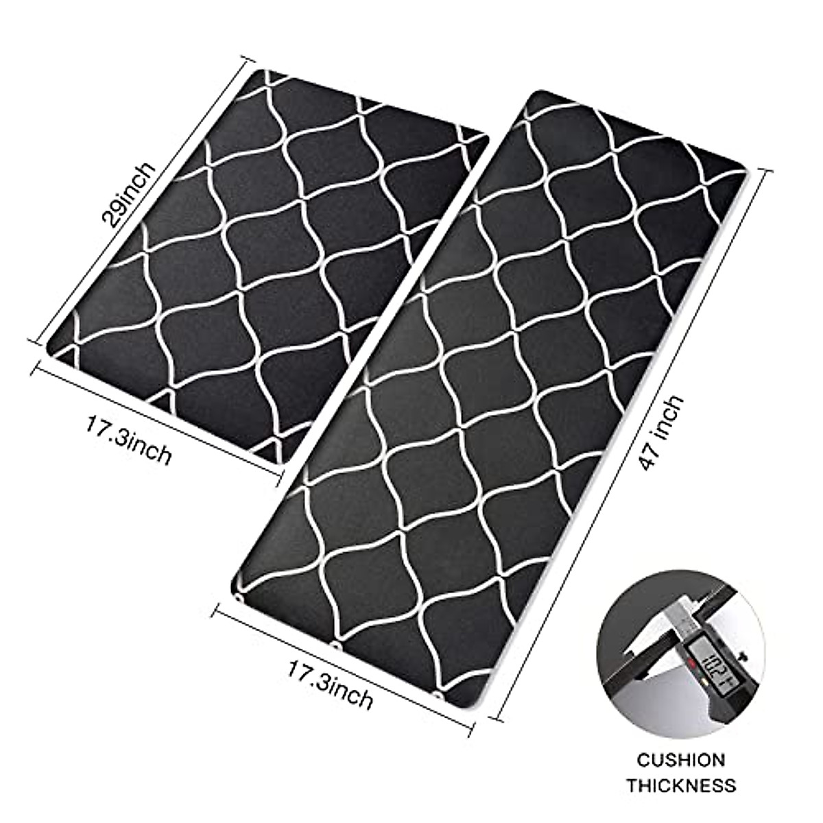 TurtingAs Kitchen Cushioning Anti Fatigue Mat [2 PCS], Comfort Standing Rug, Non-Slip Waterproof Heavy Duty PVC Ergonomic Foam Rug, Thick Mat Set for Kitchen, Office, Sink, Laundry Room Black