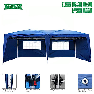 Simply-Me 10' x 20' Outdoor Canopy Tent Heavy Duty Pop Up Gazebo Canopy Party Tent Adjustable Practical Waterproof Folding Tent,4 Removable Sidewalls,2 Brighter Windows,w/Carry Bag,Blue