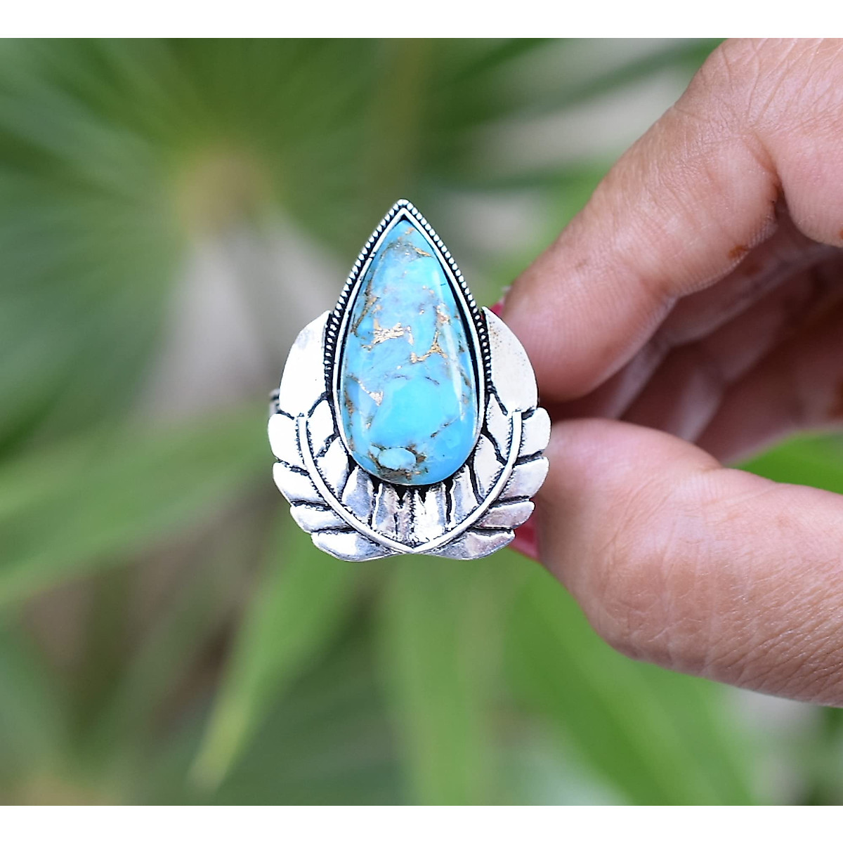 Rekha Gems Blue Copper Turquoise Ring, 925 Sterling Silver Ring, Vintage Ring , Handmade Ring, Birthday Gift, Blue Stone Ring, Boho and Hippie, Ring, Turquoise Ring, Turquoise Jewelry- BTQ-29 (8.50 US)