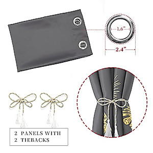 Estelar Textiler Blackout Curtains & Drapes 84 Inches Length 2 Panels Set for Living Room with Gold Palm Leaf Drapes for Bedroom, 52Wx84L, Dark Grey, 1Pair