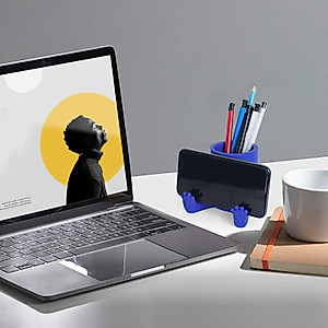 DreamsEden Pen Holder, Resin Pen Pencil Cup with Phone Stand, Desk Organizer (Blue)