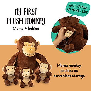 Talking Stuffed Mommy Monkey with 3 Baby Monkeys in her Tummy | Plush Monkey | Monkey Stuffed Animals | Stuffed Animal Family | Stuffed Animal Mom and Baby | Stuffed Animals for Ages 0+