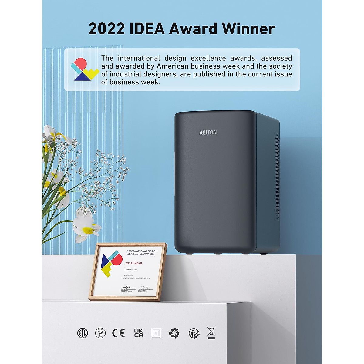 AstroAI Mini Fridge 2.0 Gen, 6 Liter/8 Cans Makeup Skincare Fridge 110V AC/ 12V DC Portable Thermoelectric Cooler and Warmer Little Tiny Fridge for Bedroom, Cosmetics, Christmas (Dark Grey)