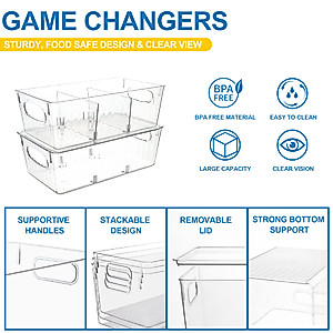 8pcs Refrigerator Organizer Bins with Lids - Clear Plastic Storage Bins, Stackable Food Fridge Organizers with Cutout Handles, Fruit Vegetable Storage Containers for Kitchen Pantry Organization