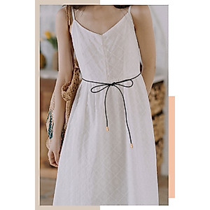 TeeYee Women PU Leather Knitted Waist String Belt/Rope/Chain Long Boho Wrap Skinny Belt (one size, black)