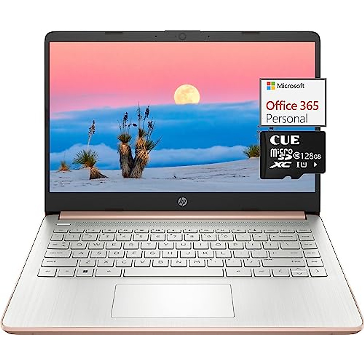 HP Newest 14" Ultral Light Student Laptop, Intel N4120 Quad-Core(> N4020), 8GB RAM, 192GB Storage(64GB eMMC+128GBSD Card), One Year Office 365, WiFi, Webcam, HDMI, USB-A&C, Win 11