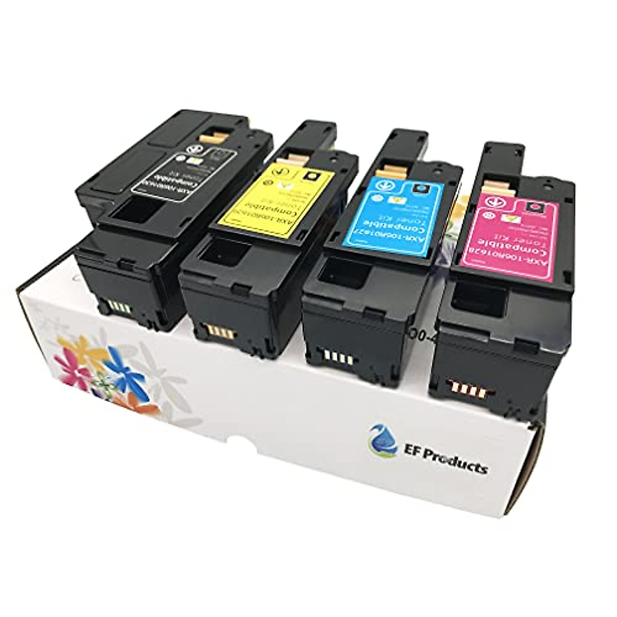 EF Products Replacement Toner Cartridge for Xerox Phaser 6000 6010 Workcentre 6015 ( Black 106R01630, Yellow 106R01629, Magenta 106R01628, Cyan 106R01627, 4-Pack)