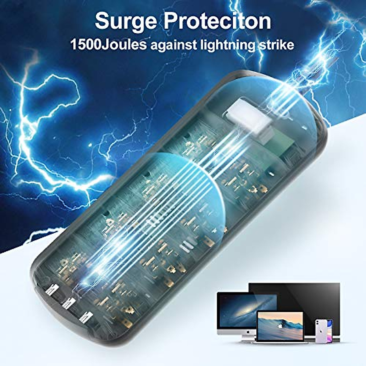 ESHLDTY USB Outdoor Power Strip, 6 FT Waterproof Extension Cord with 6 Outlets and 3 USB Ports, Wall Mountable for Outdoor and Indoor B3-1-6FT-BLK Black 9.06" L x 4.72" W x 1.38" H