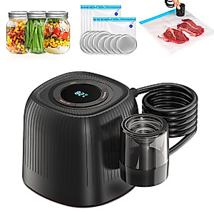 Electric Mason Jar Vacuum Sealer Kit for Wide and Regular Mouth, HUIJUTCHEN Cordless Mason Jar Sealer Vacuum Kit with LED Display for Power, Work Time, Mason Jar Sealer Vacuum (Auto Pause)