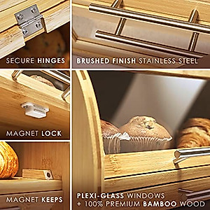 Arise Stylish Bamboo Bread Box for Kitchen Countertop, Extra Large 2-Shelf Wooden Bread Storage with Clear Windows and Air Vents Keeps Bread, Bagels and Rolls Fresh, Self Assembly