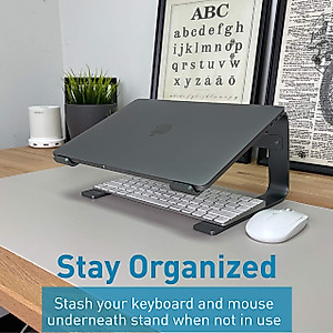 Macally Aluminum Laptop Stand for Desk - Works with all Macbook /Pro/Air & Laptops between 10” to 17.3” - Sleek and Sturdy Laptop Riser - (ASTANDSG), Space Gray