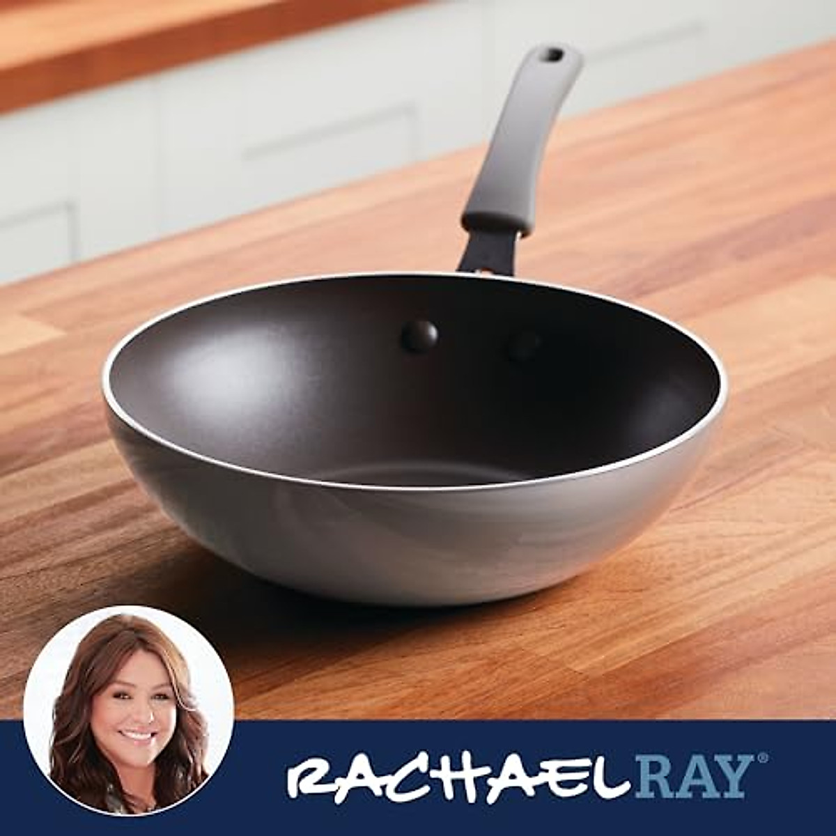 Rachael Ray Cook + Create Nonstick Stir Fry Pan/Wok, 10.5 Inch, Gray