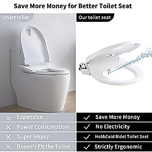Toilet Seat Bidet Attachment, PHflo Manual Bidet Toilet Seat, Non-electric Bidet Seat Fits Round Toilets,Ambient Water Temperature,Dual Nozzle with Quick-Release Removable for Cleaning