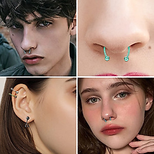 Sanfenly Septum Nose Ring Fake Septum Fake Nose Ring Horseshoe Stainless Steel Colorful Fake Nose Ring Faux Nose Piercing Non-Pierced Clip On Nose Hoop Rings Jewelry for Women Men