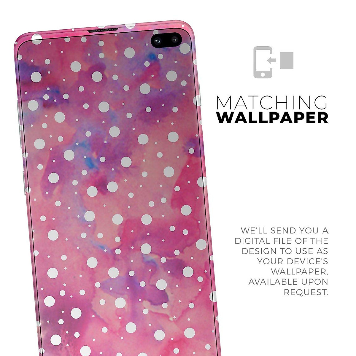 DesignSkinz White Polka Dots Over Pink Watercolor Grunge Protective Vinyl Decal Wrap Skin Cover Compatible with The Samsung Galaxy S20 (Screen Trim & Back Glass Skin)