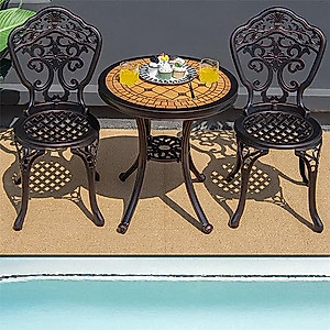 ZLXDP 3PCS Patio Bistro Set Round Table Chairs All Weather Cast Aluminum Yard