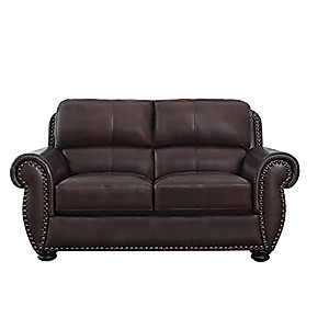 Abbyson Living Austin Leather Loveseat - Traditional Design, Nailhead Trim, Brown