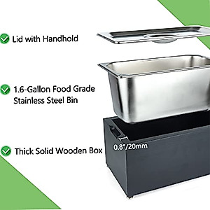 Kitchen Countertop Pine Wood Compost Bin, Stainless Steel Smell Proof Anti-Rust Insert with Lid and Pine Wood Box - 1.6 Gal (Gray)