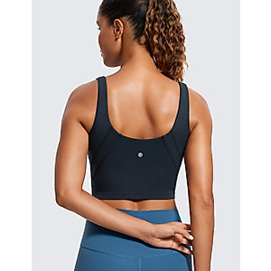CRZ YOGA Butterluxe Womens V Neck Longline Sports Bra - Padded Workout Crop Tank Top with Built in Bra True Navy Medium