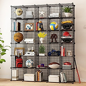 KOUSI Storage Cubes Wire Grid Modular Metal Cubbies Organizer Bookcases and Book Shelves Origami Multifunction Shelving Unit, Capacious Customizable (Black, 30 Cubes)