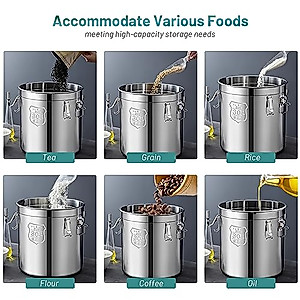 SEANESZTI 6L Stainless Steel Airtight Canister, Metal Containers with Lid, Food Storage Containers with Sealed for Noodles, Flour, Grains, Rice, Sugar, Tea, Coffee beans