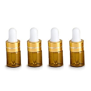 30Pcs Essential Oil Dropping Bottles Refillable Amber Glass Dropper Bottles Portable Perfume Sample Vials Cosmetic Lotion Liquid Containers with Glass Eye Dropper and Caps (2ml)