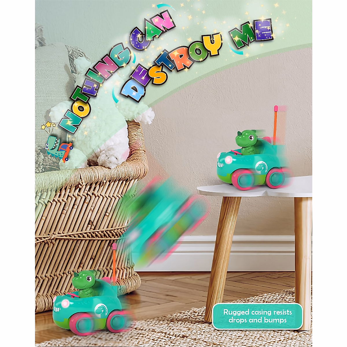 Kizeefun Dinosaur Remote Control Cars for Toddlers 2 Pack, 2-5 Kids Toys Dino Electric RC Trucks for 2 3 4 5 Year Old Age Boys Girls Birthday Christmas Ideas