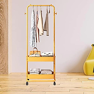 Milageto Multipurpose Clothing Rack with Wheels Rolling Clothes Organizer Small Wardrobe Rack on Wheels Garment Rack for Bedroom Laundry Room Home, Yellow