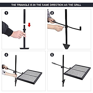 REDCAMP Swivel Campfire Grill Heavy Duty Steel Grate, Over Fire Camp Grill with Carrying Bag for Outdoor Open Flame Cooking