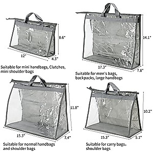 HOMOKUS Purse Storage, 4 PACK Handbag Storage Organizer for Closet, Clear Purse Storage Bags, Dust Bags for Purses and Handbags, Space-Saving Handbag Organizer Transparent with Zipper and Handle